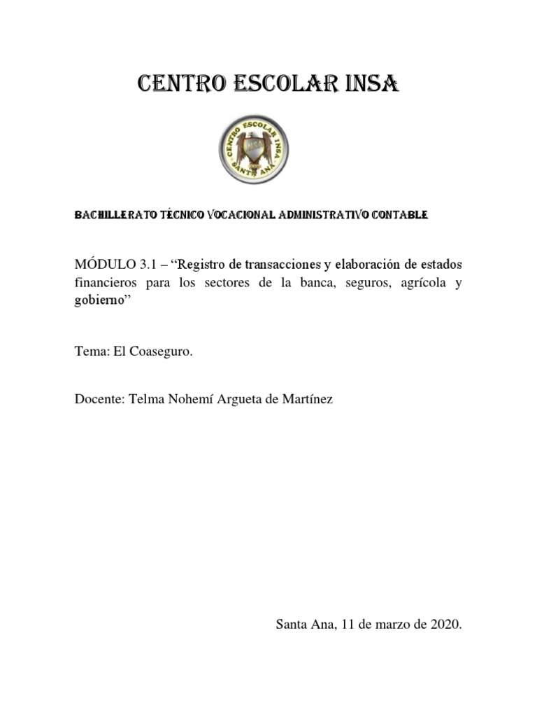 El Coaseguro PDF | PDF | Póliza de seguros | Reaseguro