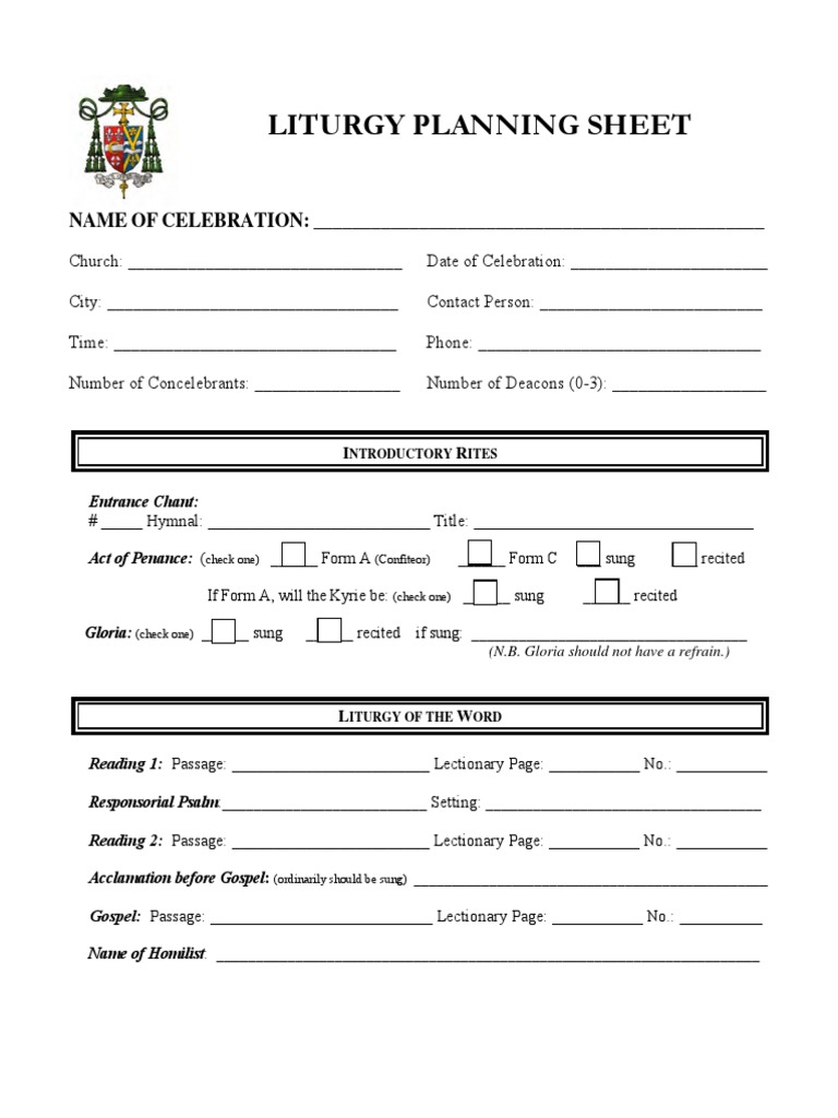 Episcopal Liturgy Planning Sheet | PDF | Mass (Liturgy) | Rituals