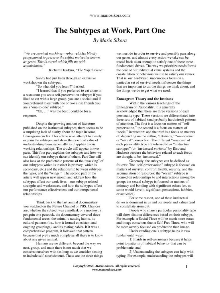 The Subtypes at Work, Part One | PDF | Enneagram Of Personality | Emergence