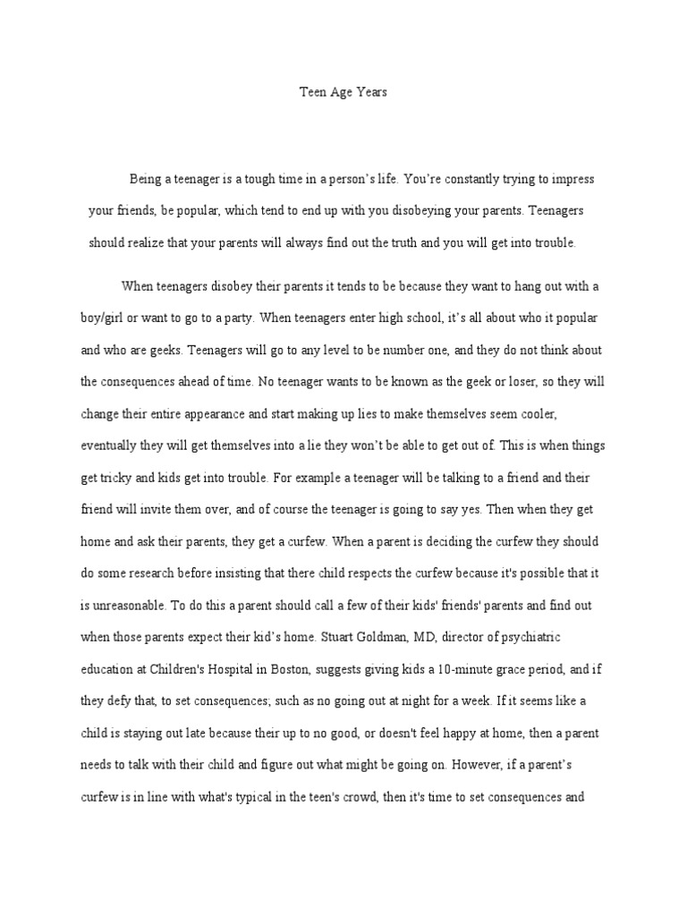 Teenager Essay | PDF | Adolescence