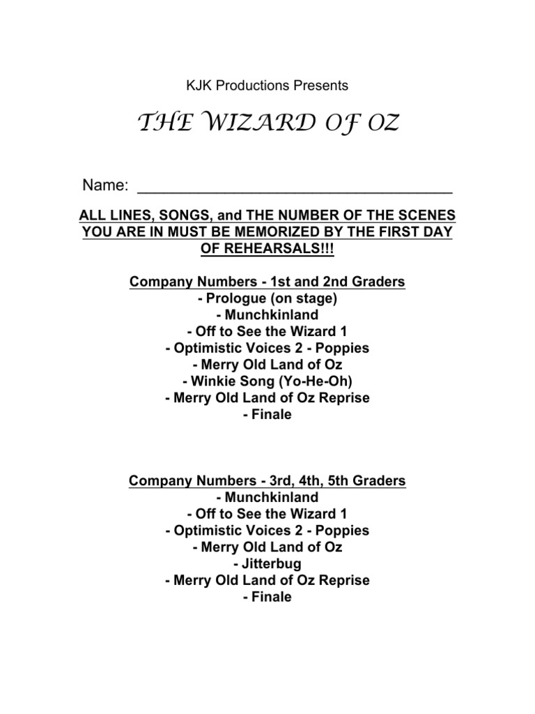 Wizard of Oz Script - Heathcote 3-5 Final PDF | PDF | Scarecrow (Oz ...