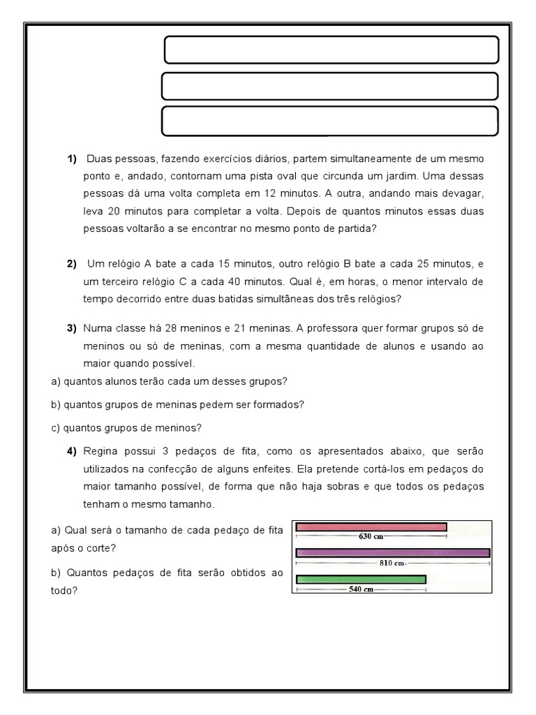 Exercícios de MMC e MDC para 7º Ano | PDF