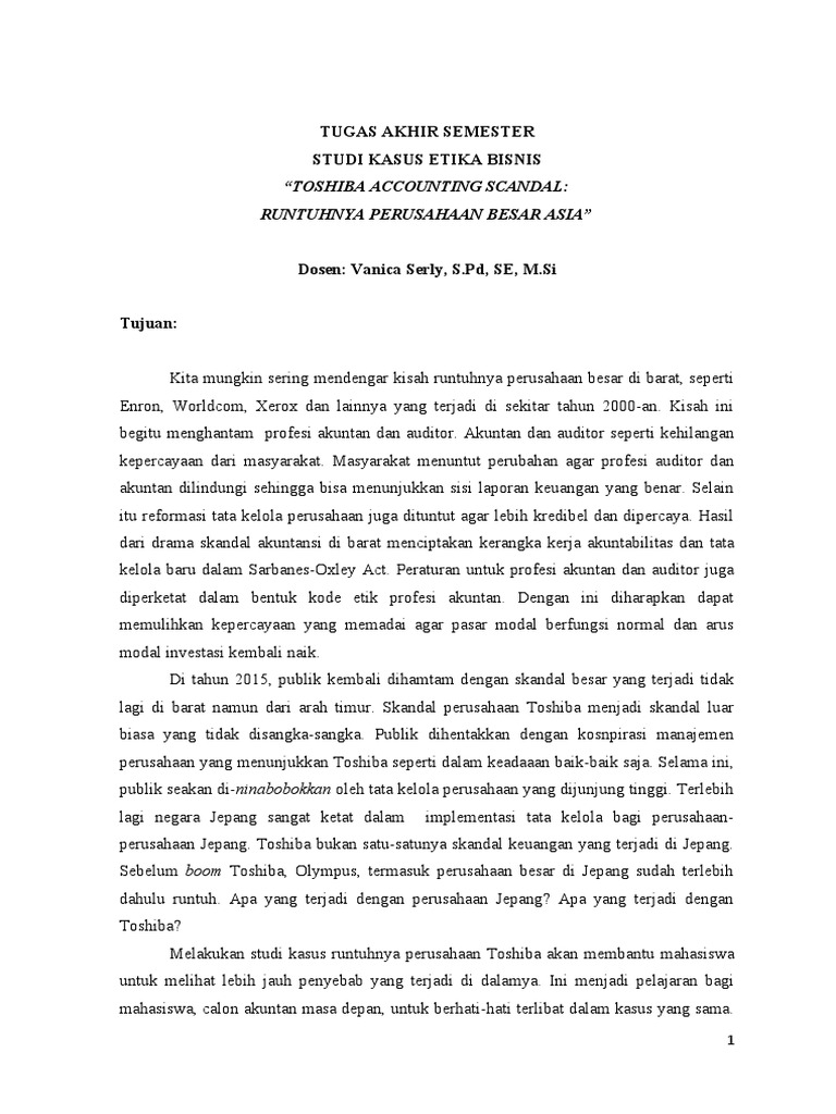 Tugas Studi Kasus Toshiba | PDF