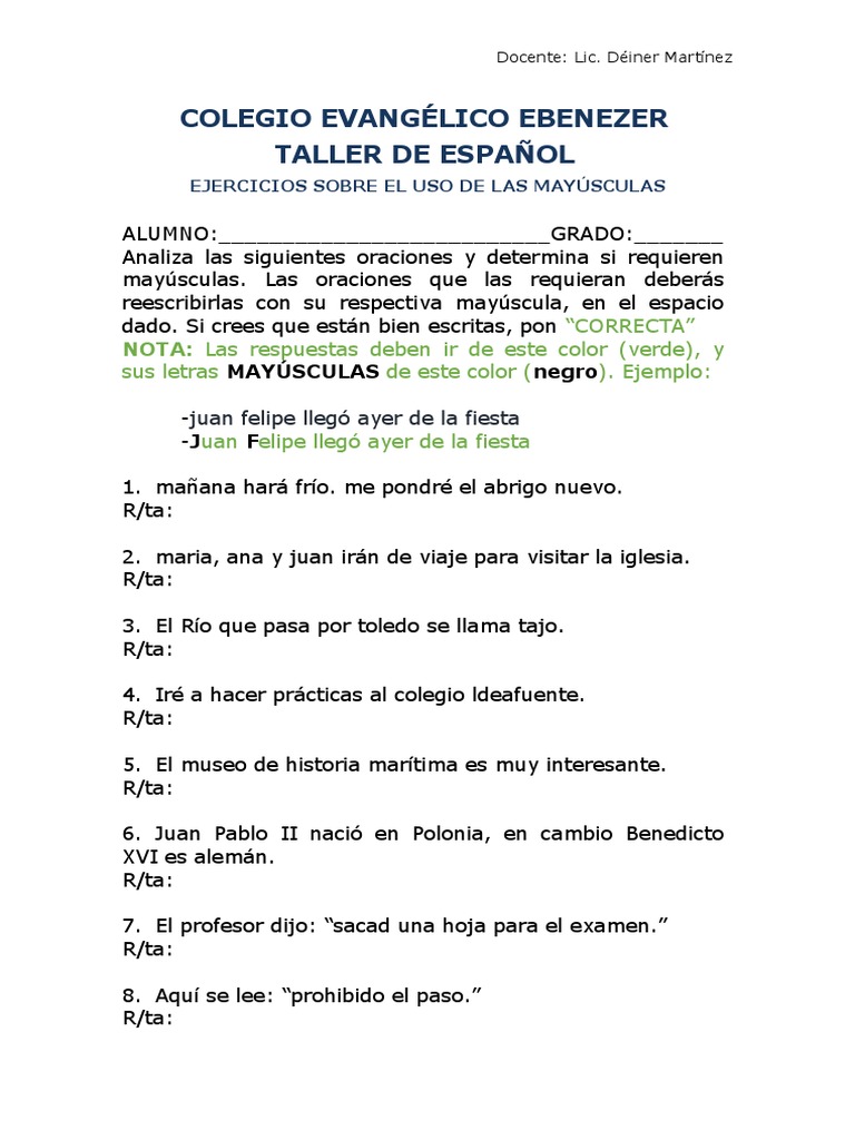 Hojas De Trabajo Con Oraciones Con Mayúsculas 50+ Oraciones: Turno Y