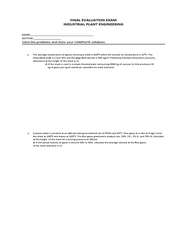 IPE 2020 Final Evaluation Exam | PDF | Horsepower | Pressure