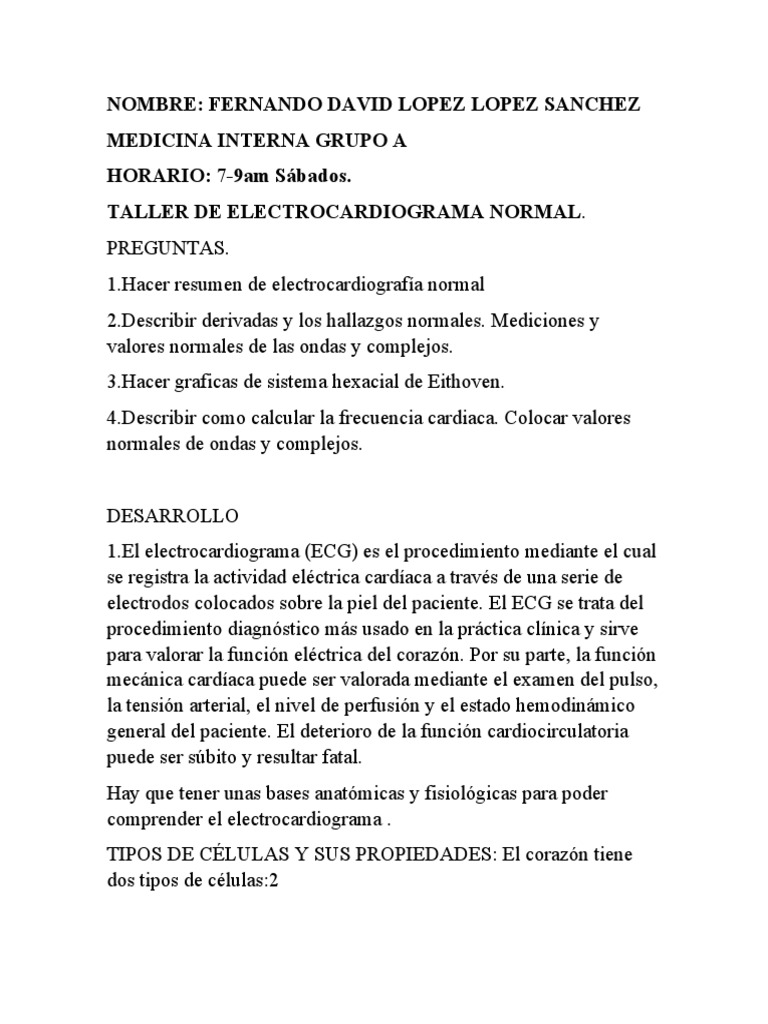 Taller de Electro Normal | PDF | Electrocardiografia | Potencial de acción