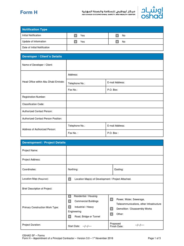 Form H - Notice of Appointment of A Principal Contractor-V3.0 English ...