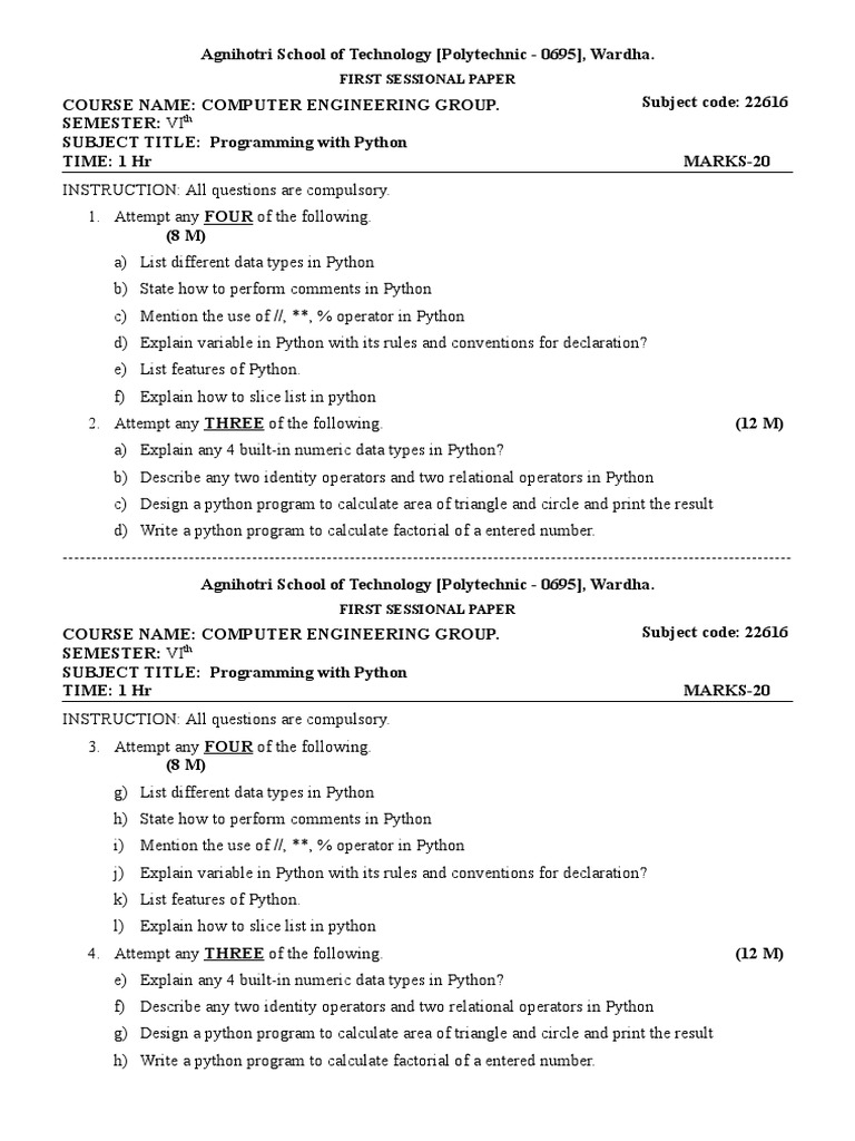 Sessional-1 (Programming With Python-22616) | PDF | Python (Programming Language) | Computer ...