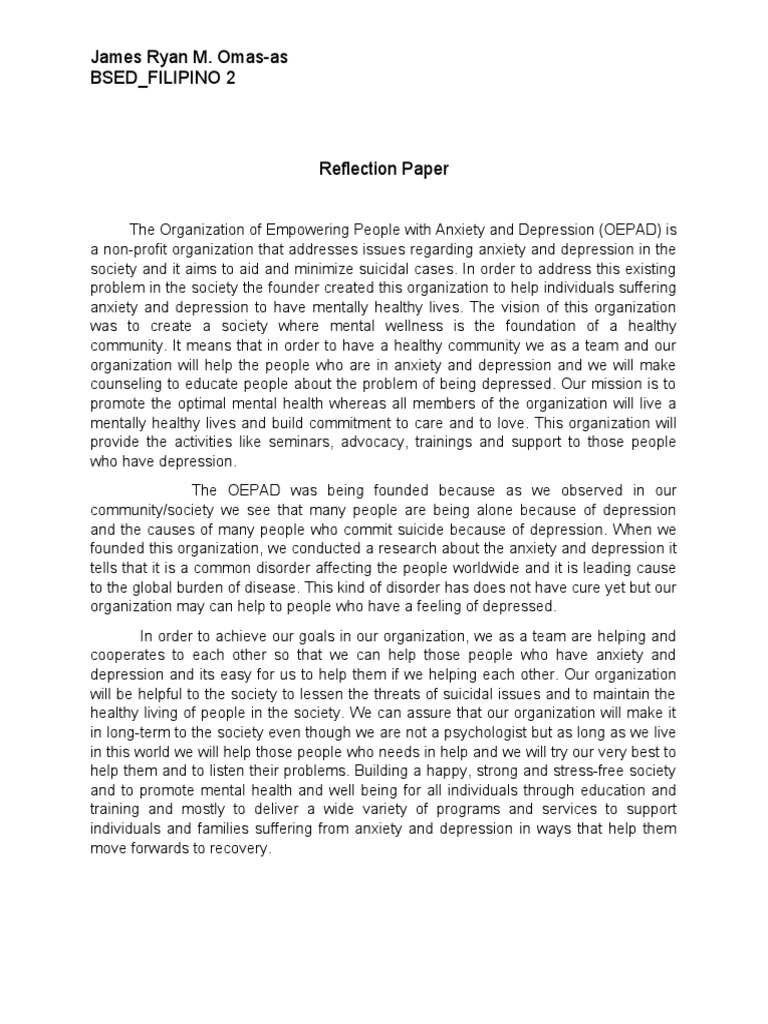Reflection Paper | Download Free PDF | Major Depressive Disorder ...