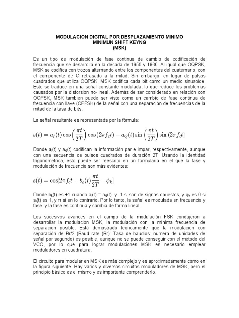 Modulacion Digital Por Desplazamiento Minimo Minimun Shift Keyng (MSK ...