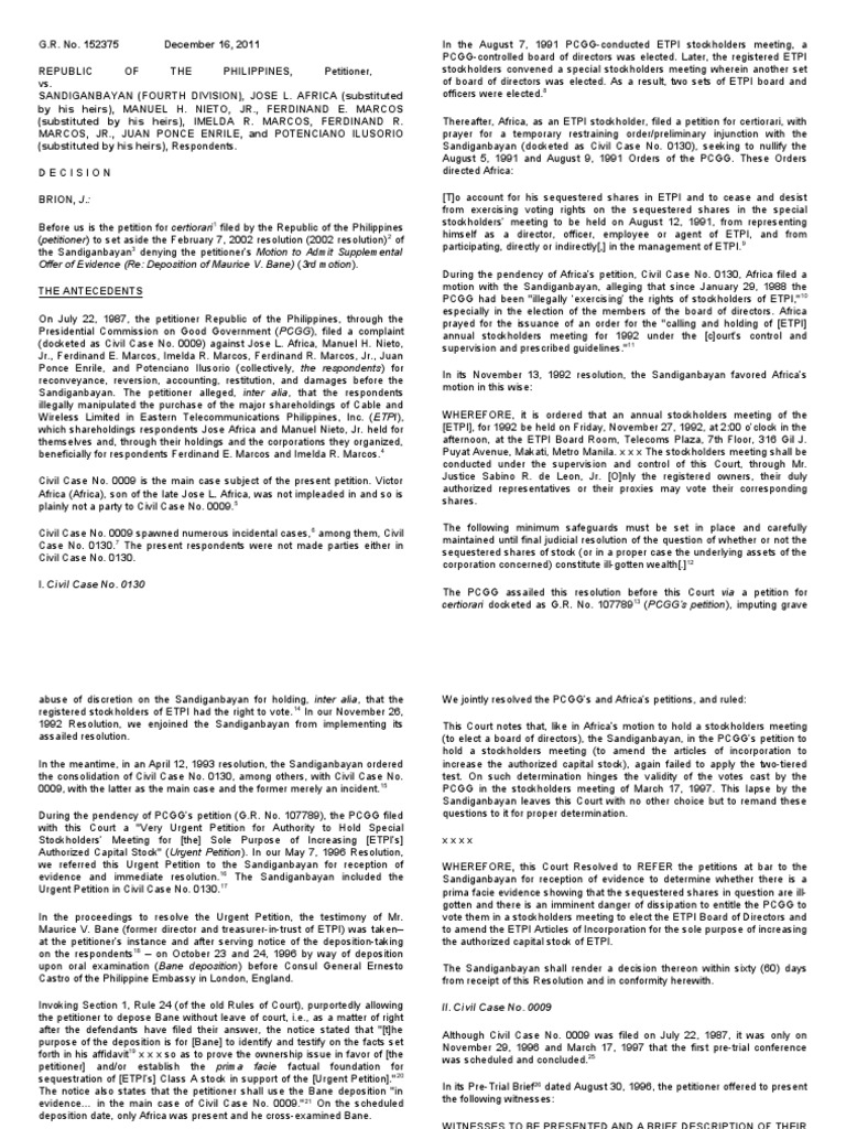 People v. Sandiganbayan Decision 2011 | PDF | Deposition (Law) | Certiorari