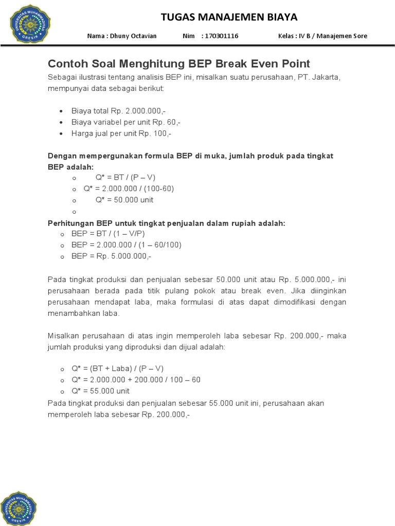 Contoh Perhitungan Break Even Point | PDF