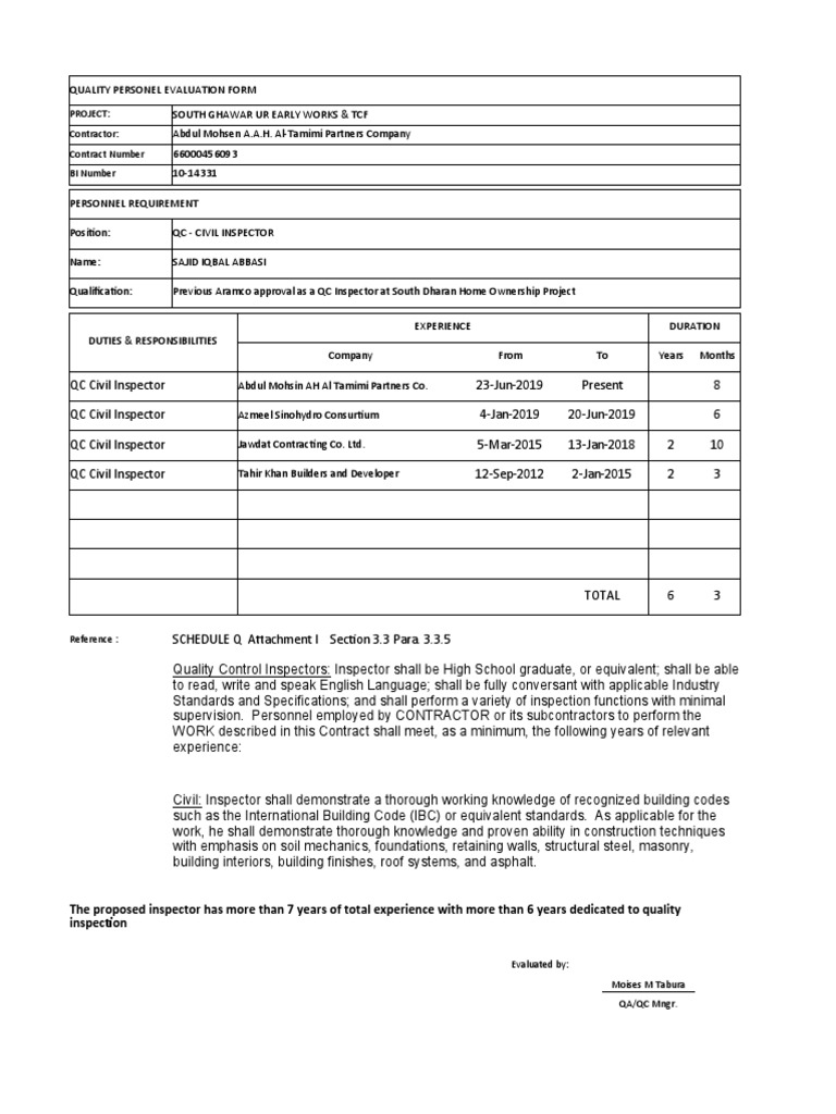 QC Qualification EVALUATION SHEET | PDF | Civil Engineering | Engineering