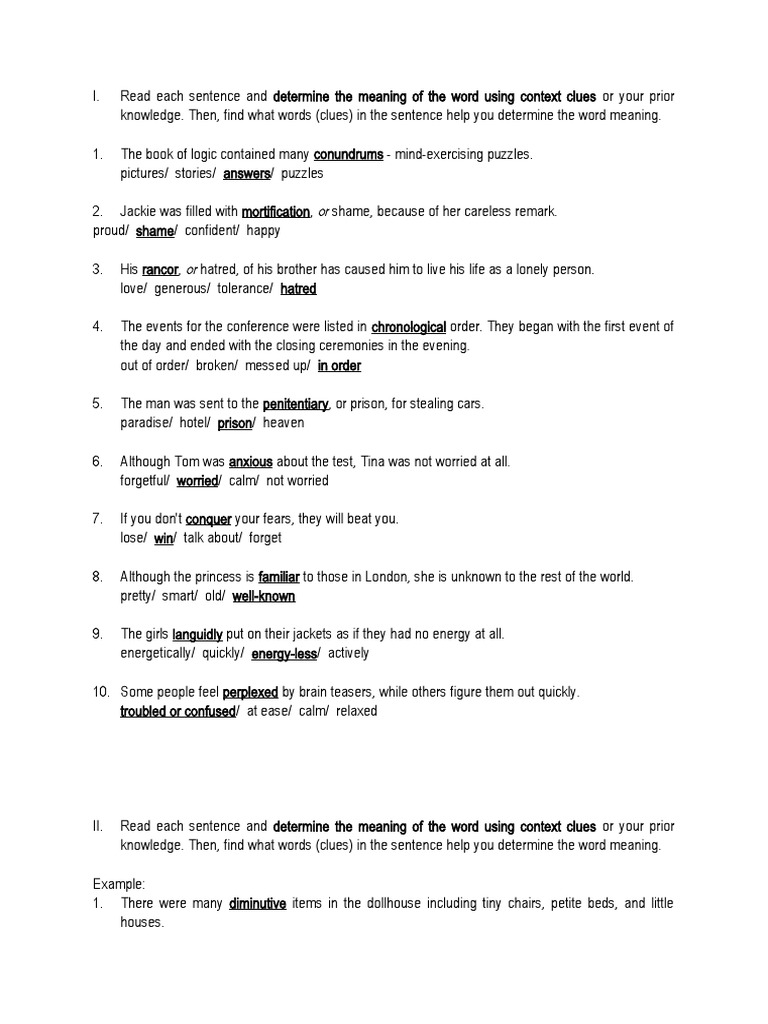 Context Clues Vocabulary Practice | PDF | Language Arts & Discipline ...