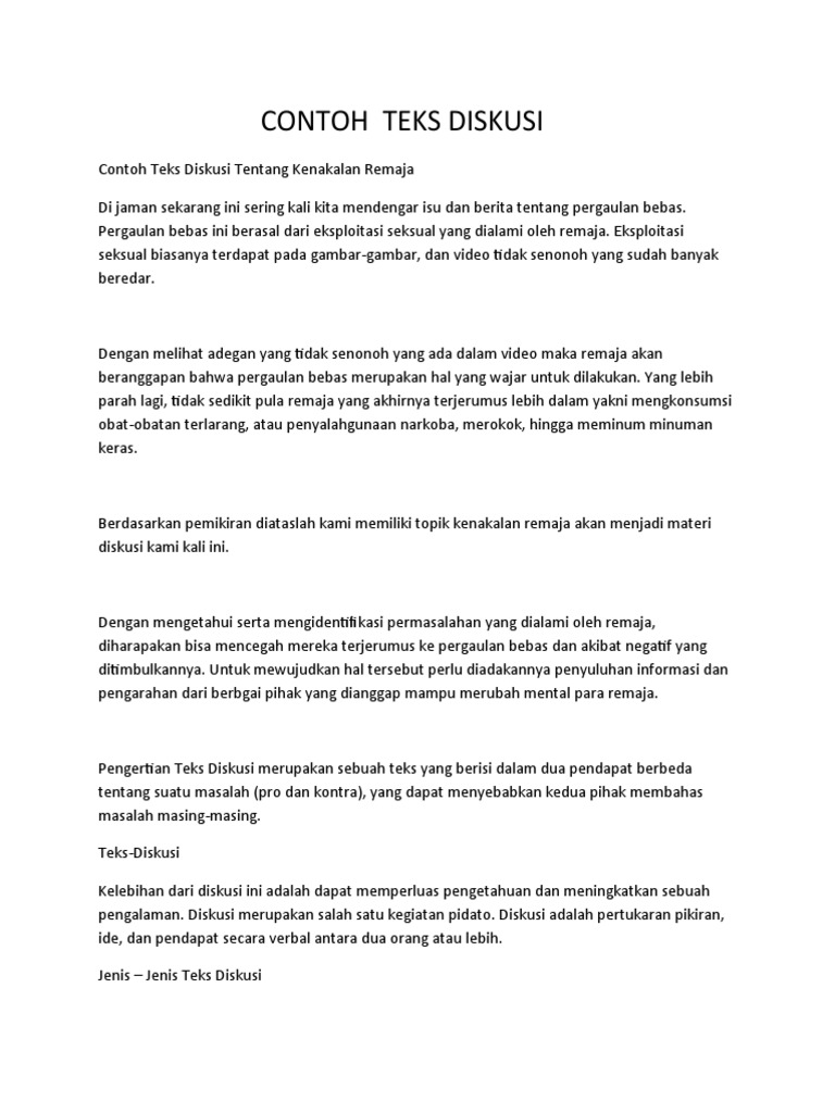 Teks Diskusi Kenakalan Remaja | PDF | Ilmu Sosial | Sains & Matematika