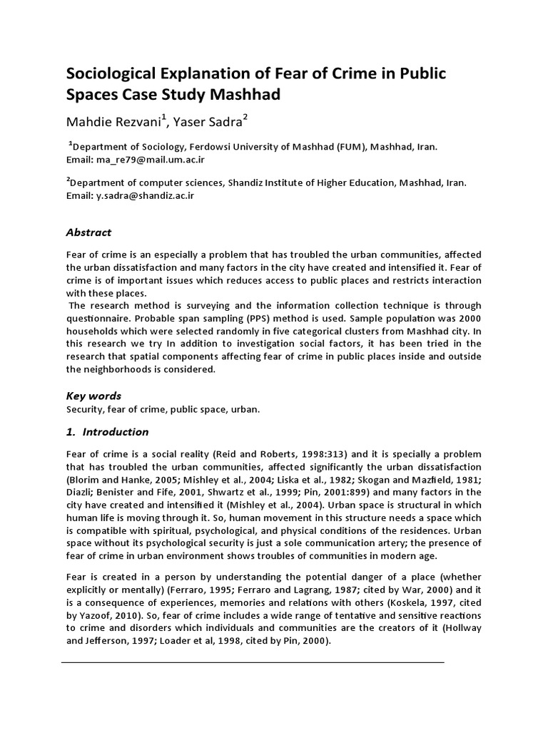 Sociological Explanations To Fear of Crime | PDF | Victimisation ...