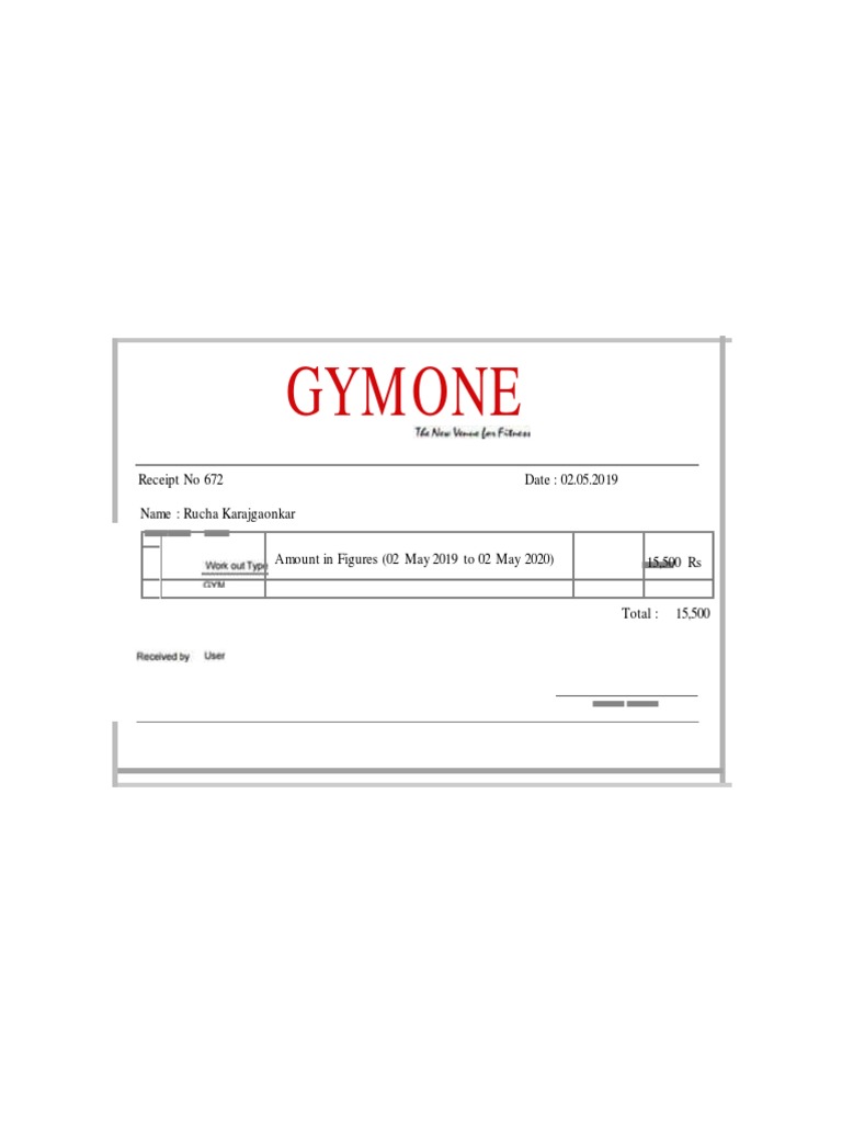 Gym Membership Receipt Template | PDF | Finance & Money Management