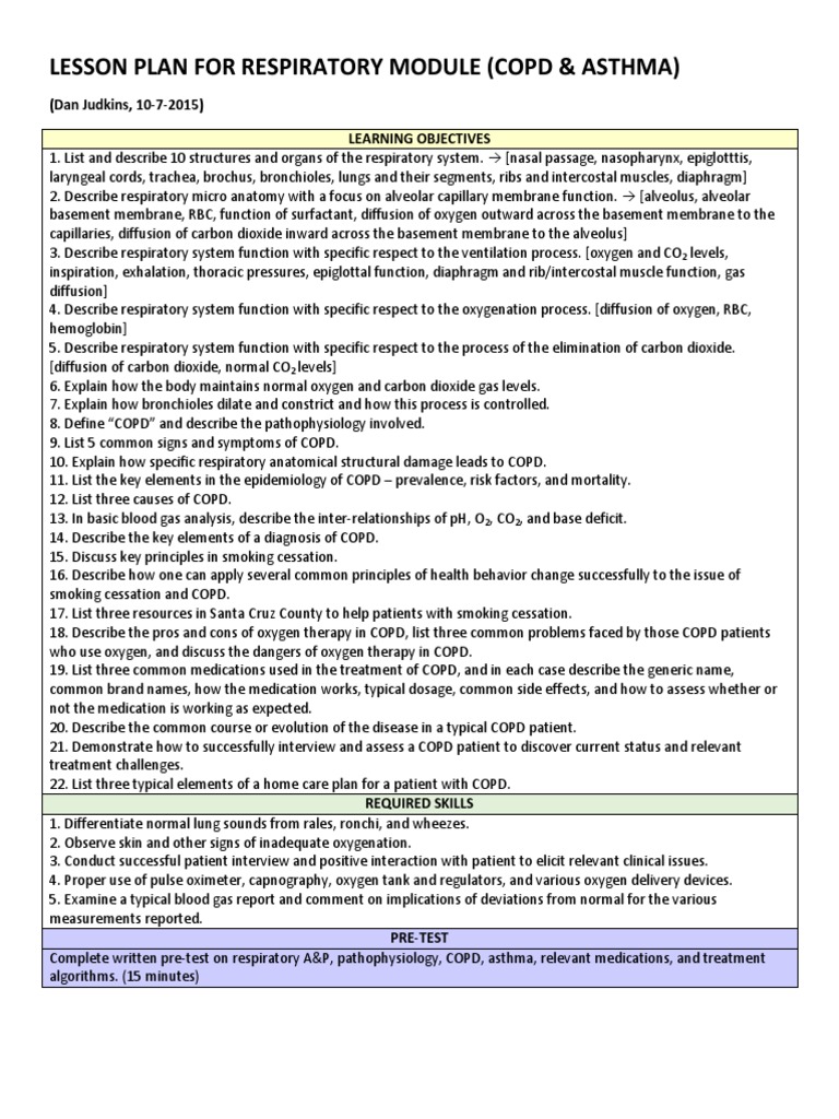 1 Respiratory Module Lesson Plan | PDF | Chronic Obstructive Pulmonary ...