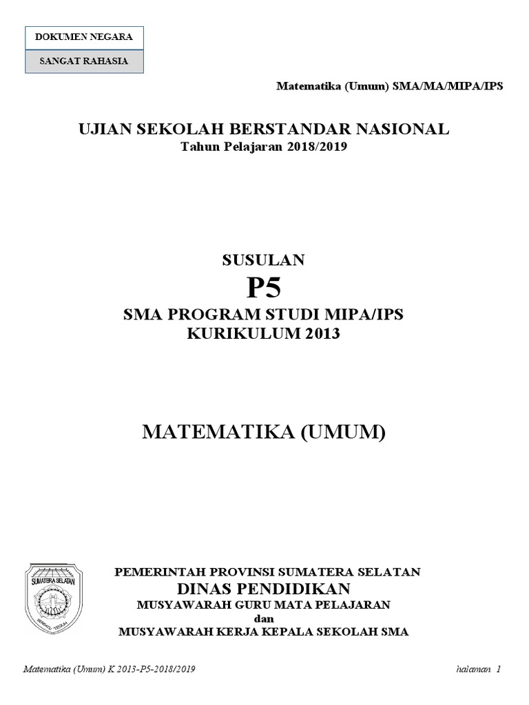 Ujian Matematika SMA K13 2018/2019 | PDF | Metode & Bahan Ajar