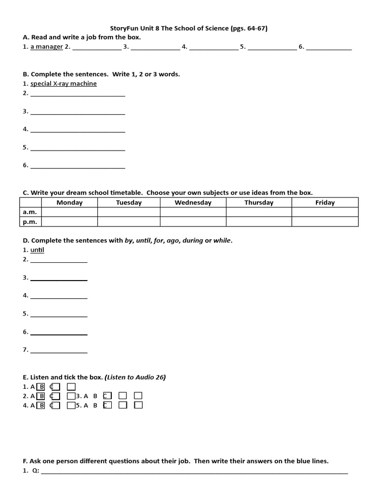 StoryFun Unit 8 The School of Science (Worksheet) | PDF