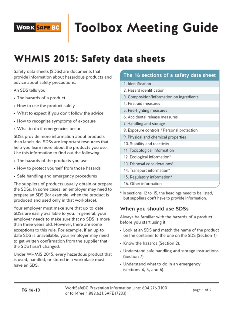 WHMIS 2015: SDS Essentials for Workers | PDF | Prevention | Safety