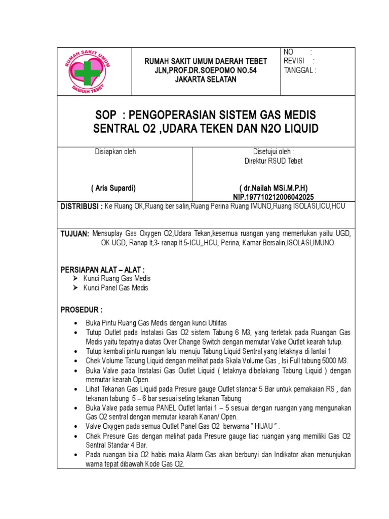 Sop Pengoperasian Gas O2 Liquid | PDF