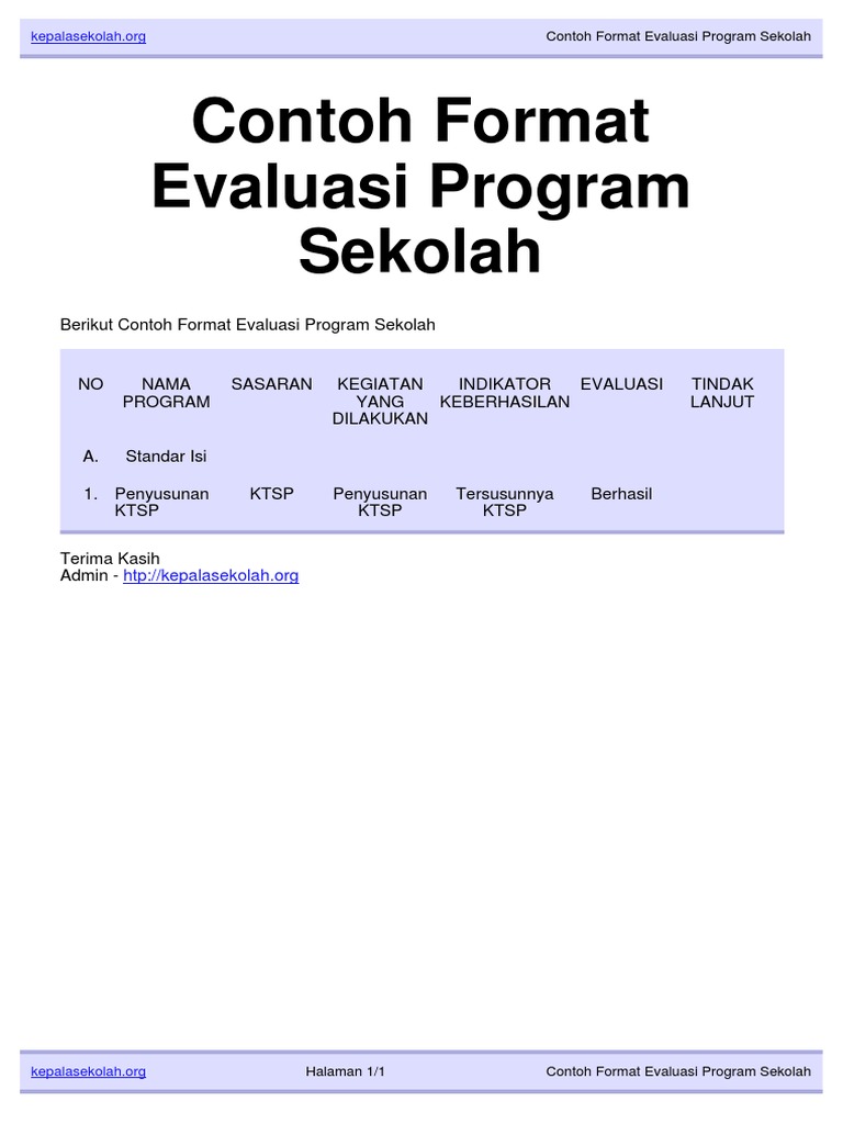 Contoh Format Evaluasi Program Sekolah PDF | PDF