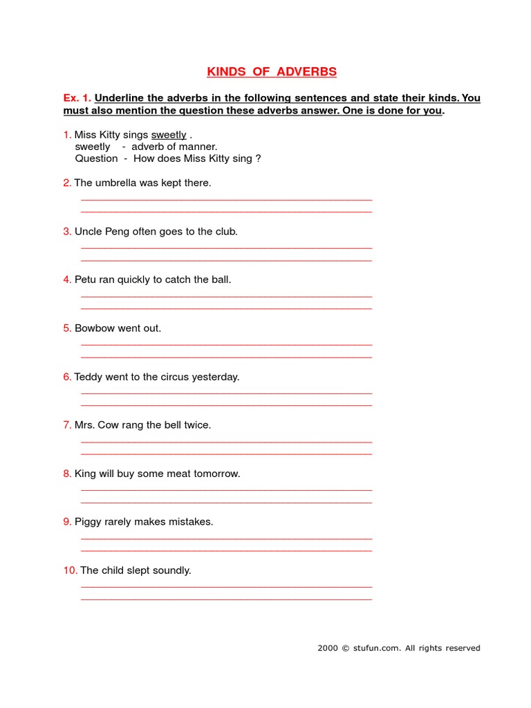 Kinds of Adverbs Mix-Exercises 1 | PDF