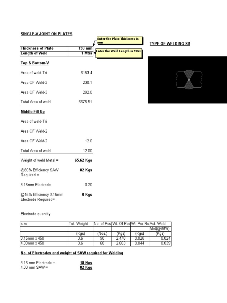 Double-V-Weld Consumption Formula in Excel Sheet | PDF | Electrode ...