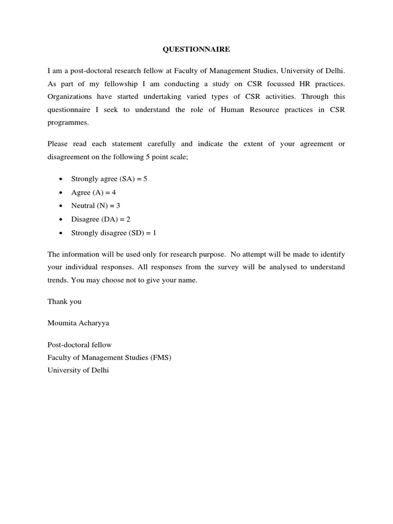 Survey Questionnaire | PDF | Corporate Social Responsibility ...
