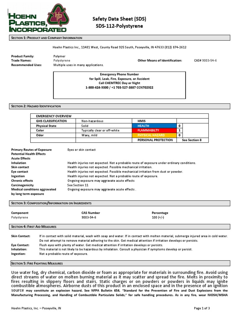 Sds 112 Polystyrene | PDF | Combustion | Fires