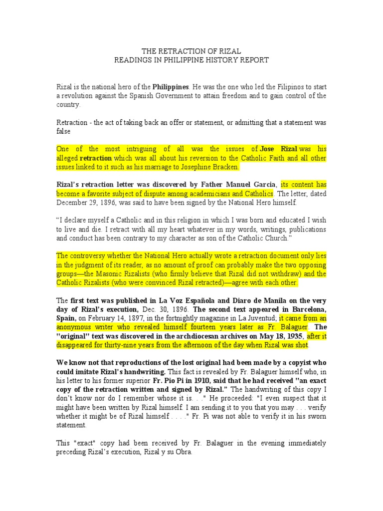 The Retraction of Rizal 1 | PDF | Philippines