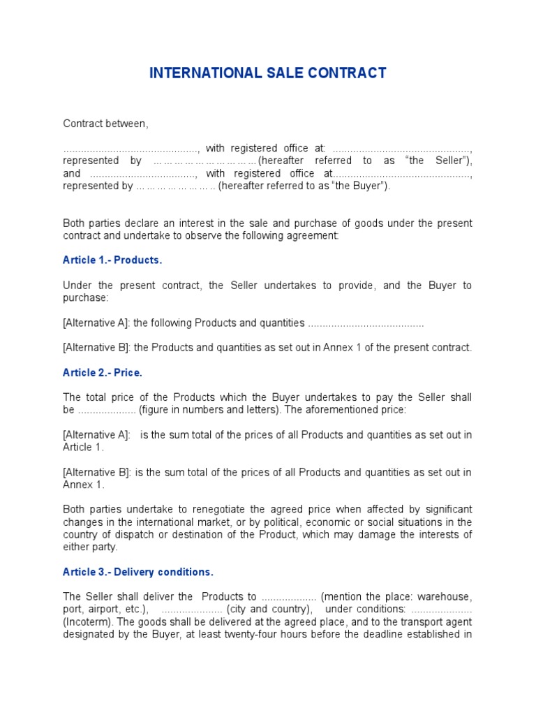 International Sale Contract | PDF | Payments | Prices