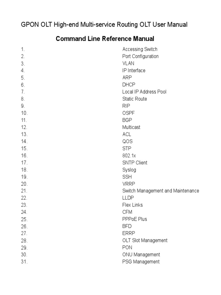GPON OLT Command Line Configuration Manual | PDF | Ip Address | Osi Protocols