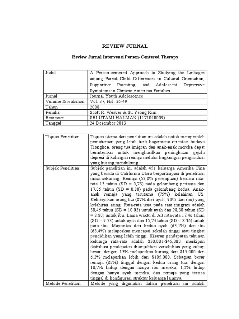 Contoh Review Jurnal Psikologi | PDF