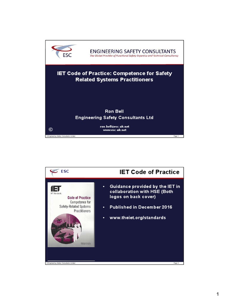 IET Code of Practice Competence For Safety Related Systems ...