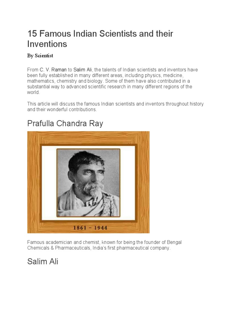 15 Famous Indian Scientists and Their Inventions | PDF | Scientist ...