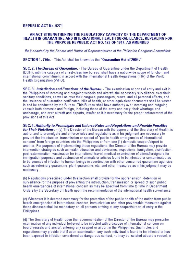 Quarantine Act of 2004 Overview | PDF | Quarantine | Infection