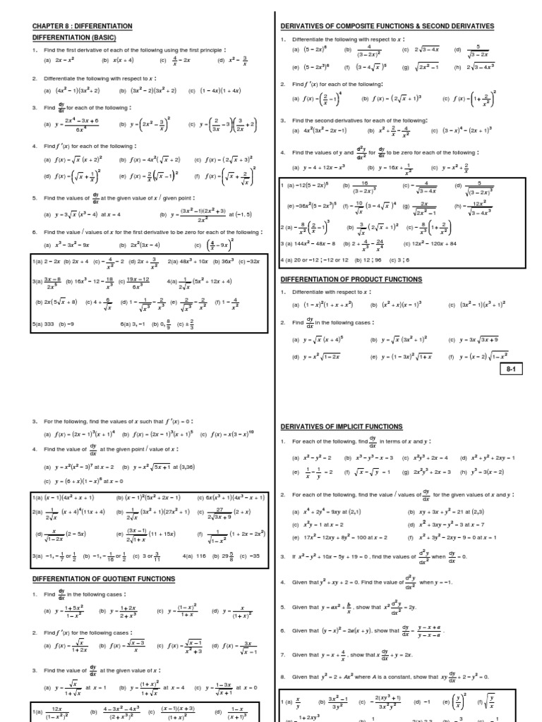 08 Differentiation - Extra Exercises PDF | PDF | Sine | Tangent