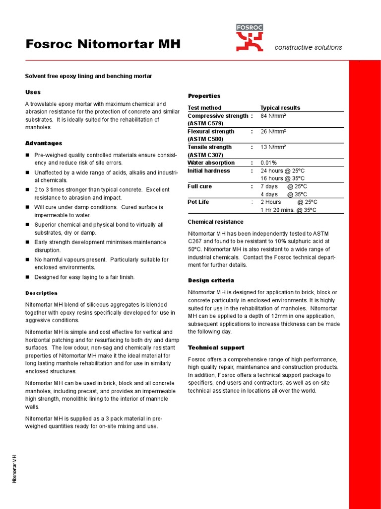 Nitomortar MH | PDF | Epoxy | Concrete