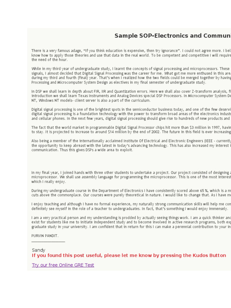 Sample SOP | Download Free PDF | Digital Signal Processing ...