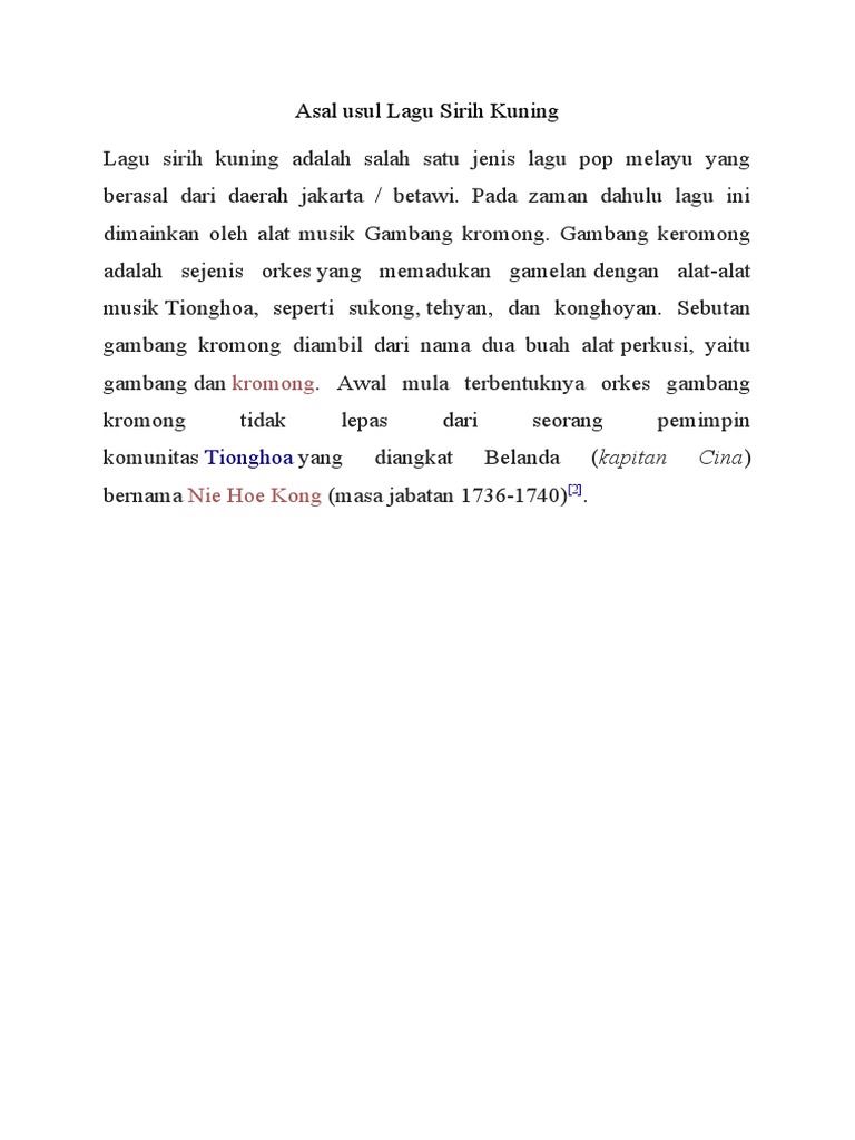 Asal Usul Lagu Sirih Kuning | PDF