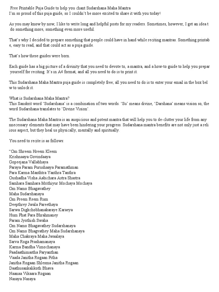 Sudarshana Maha Mantra Puja Guide | PDF | Mantra | Vishnu