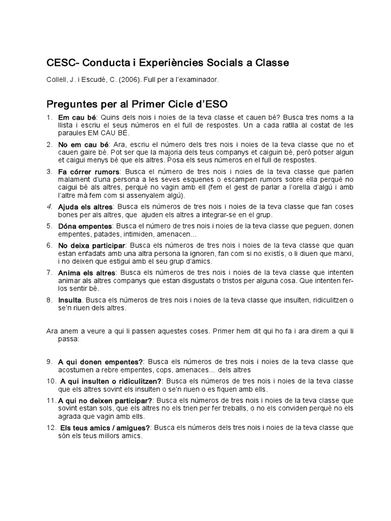 CESC Questionari ESO | PDF