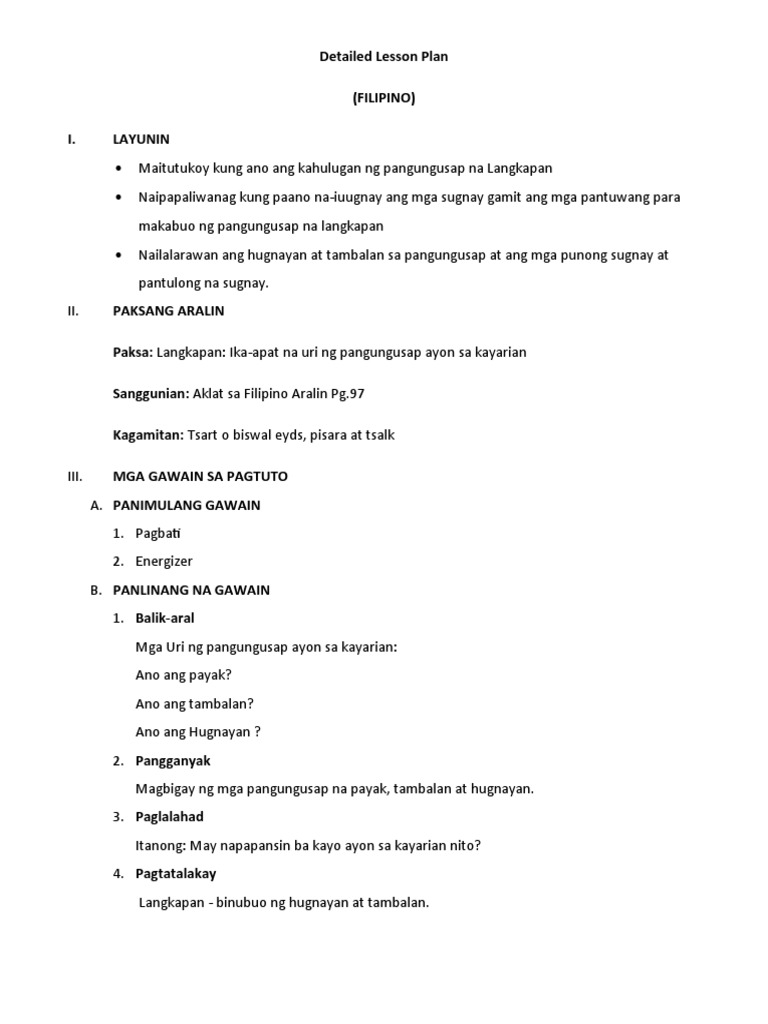 Banghay Aralin Sa Filipino (Langkapan) | PDF