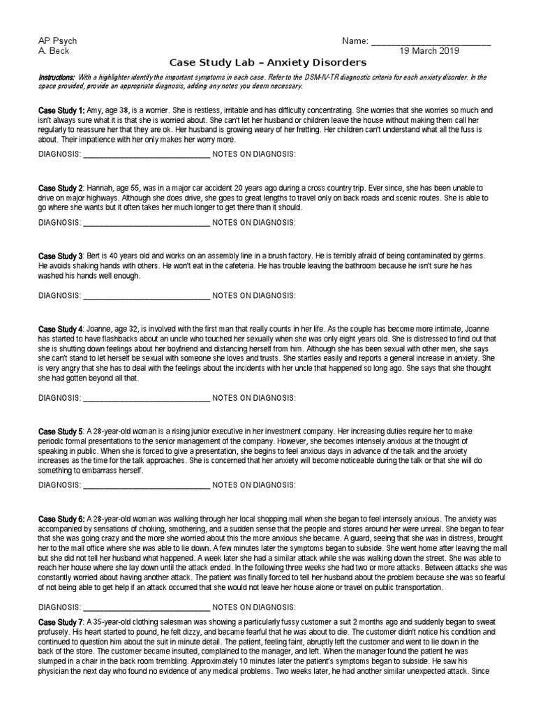 Case Studies Diagnostic Lab | PDF | Anxiety | Medical Diagnosis