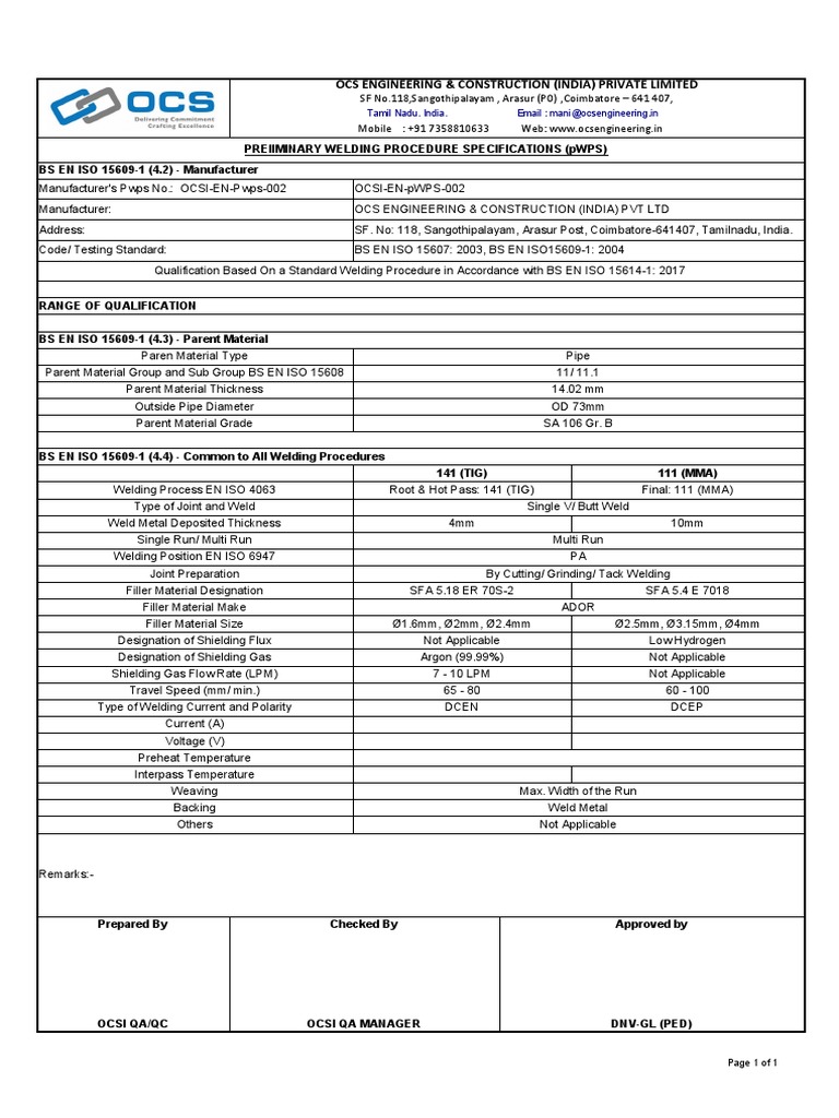 PWPS - ISO EN 15614-1 - DNV-GL | PDF | Welding | Construction