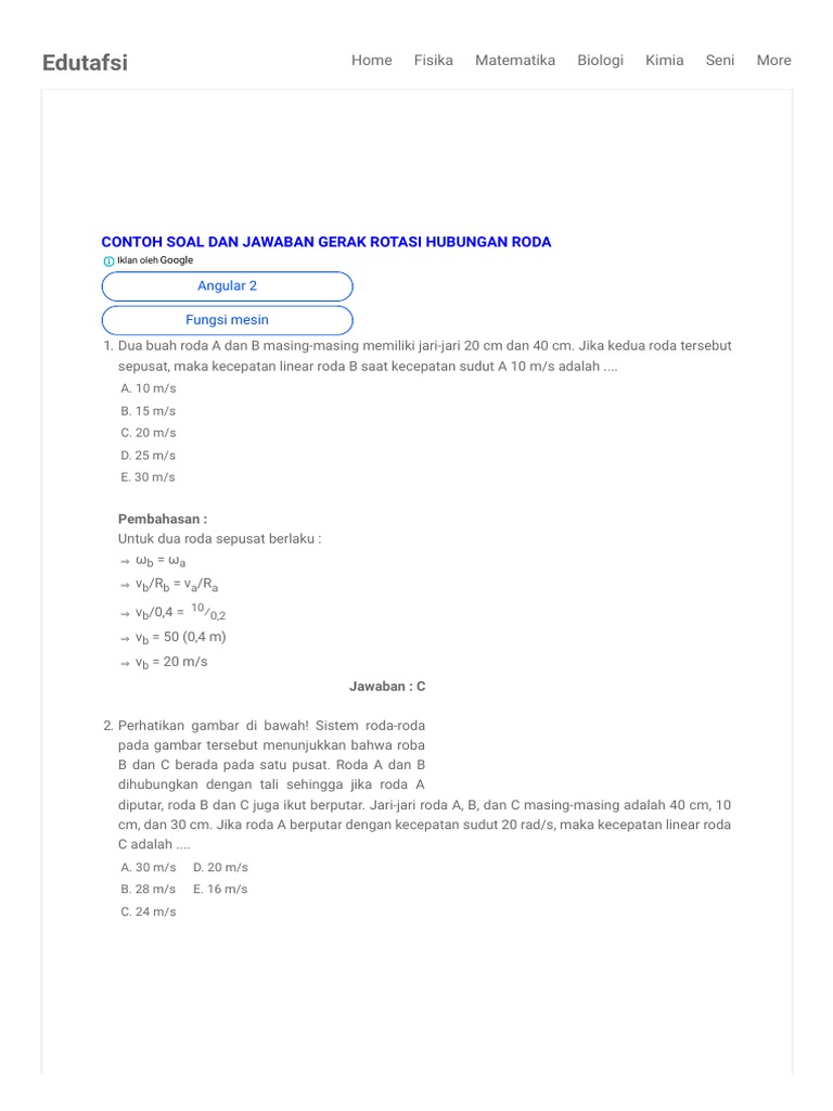 Contoh Soal Dan Jawaban Gerak Rotasi Hubungan Roda | PDF