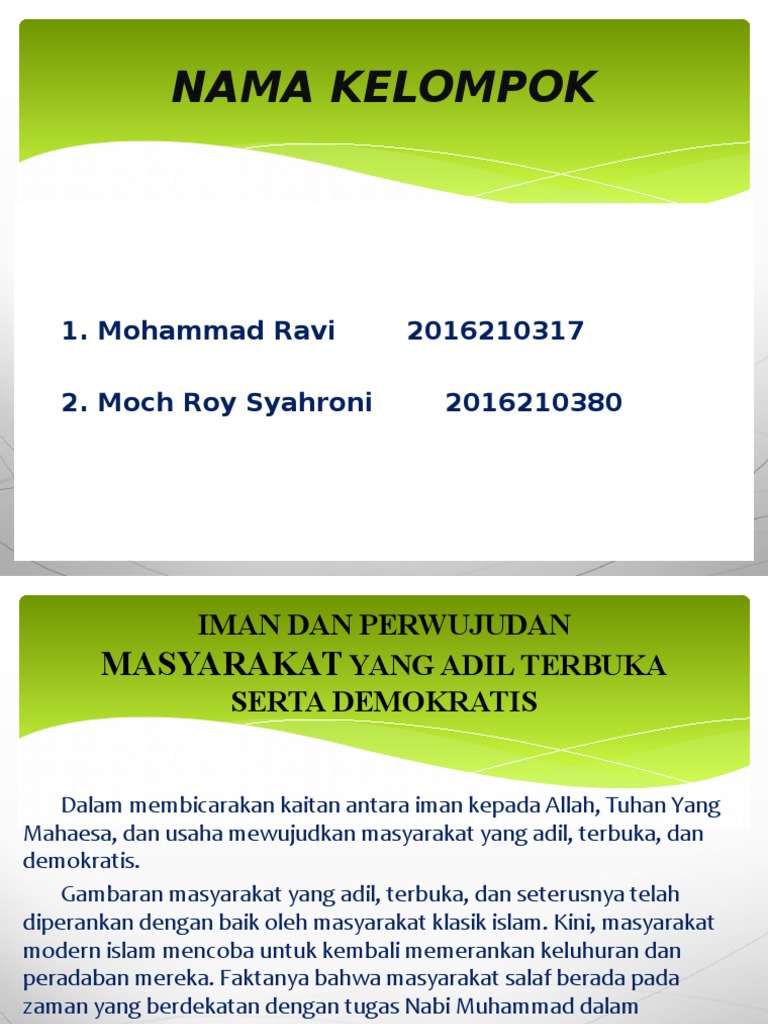 Iman Dan Perwujudan Masyarakat Yang Adil Dan Terbuka Serta Demokratis | PDF