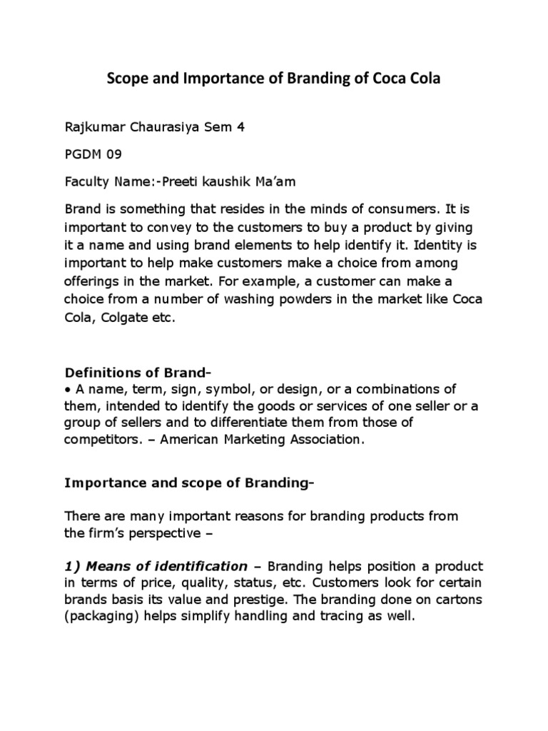 Coca Cola Branding: Scope and Importance | PDF | Brand | Business Economics